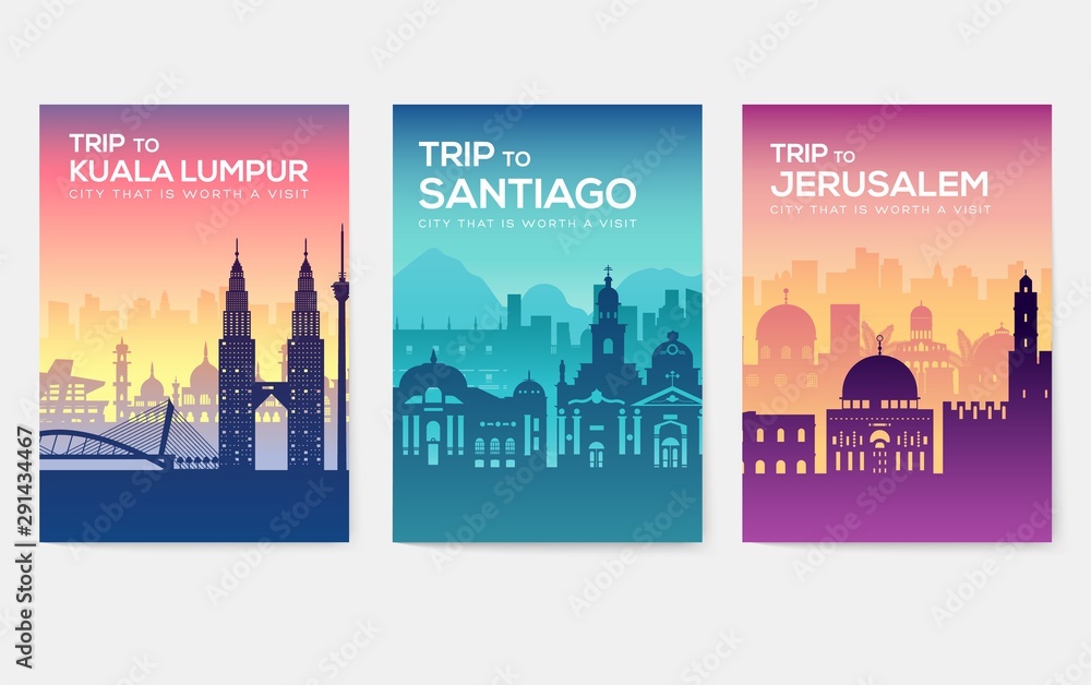 Travel information cards. Landscape template of flyear, magazines ...