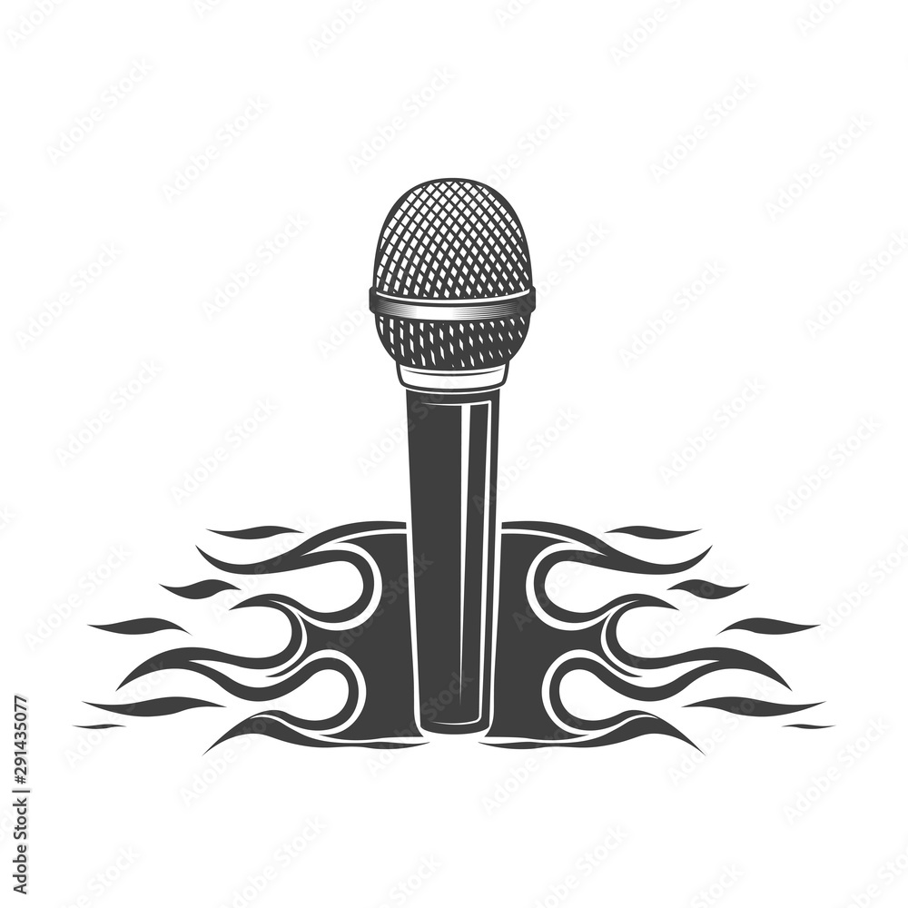 Vector logo microphone on fire. Design element for print advertising ...