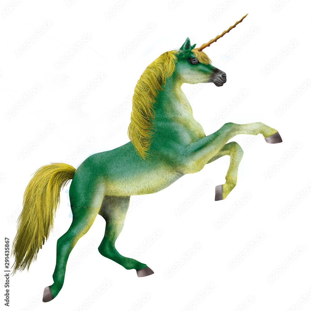 cheval, licorne, animal, isolé, blanc, étalon, vert, galop ...