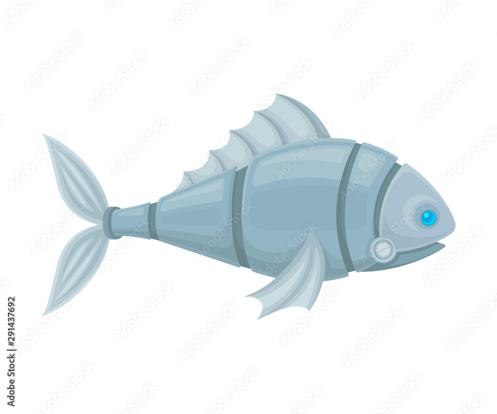 Metal fish robot. Side view. Vector illustration on a white background ...