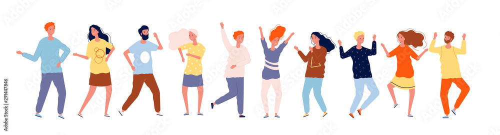 Dancing people. Characters crowd party dancing happy adults male female ...