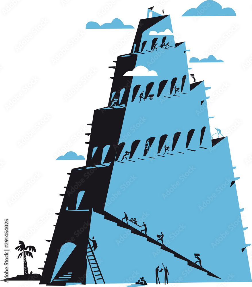 Tower of Babel as religion concept, babylon, vector illustration Stock ...