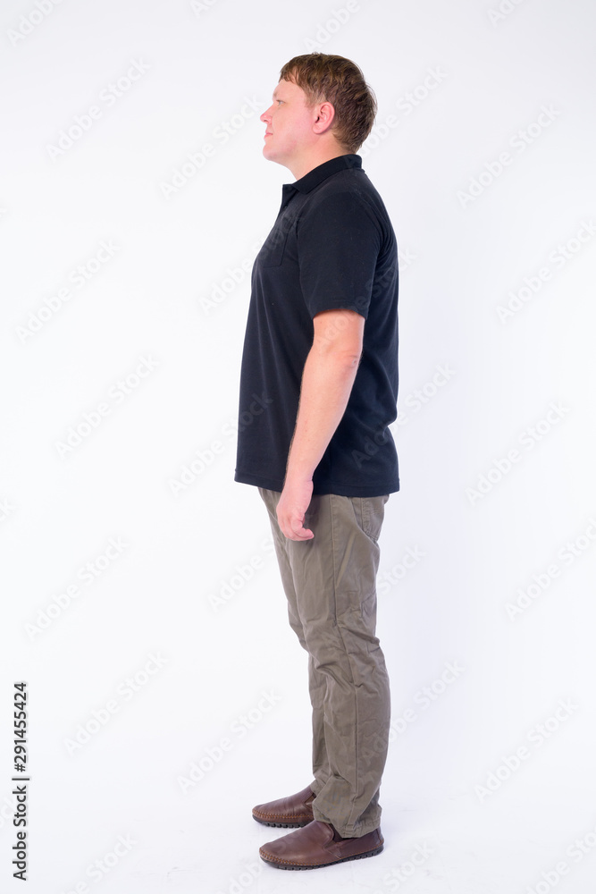 Full body shot profile view of overweight man Stock Photo | Adobe Stock