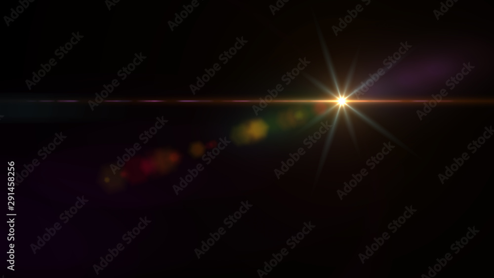 Lens Flare light over Black Background. Easy to add overlay or screen ...