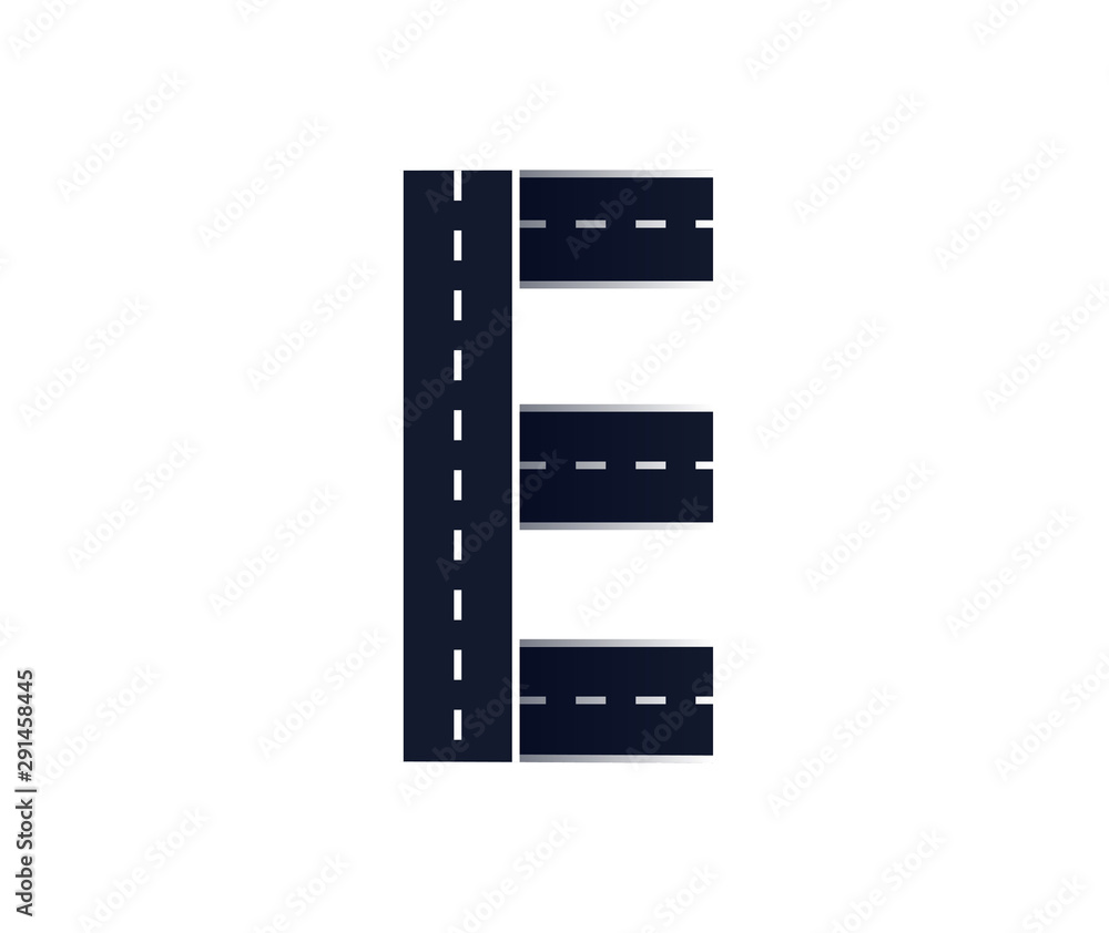 Letter E. Road font. Typography vector design with street lines. Stock ...