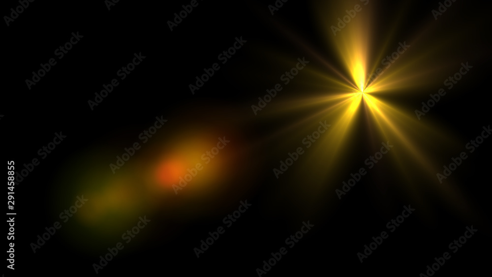 Lens Flare light over Black Background. Easy to add overlay or screen ...