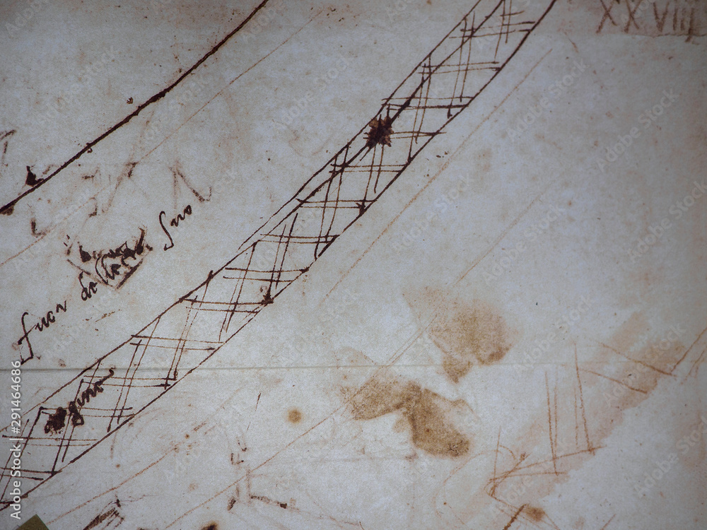 Magical occult symbols and stains on old paper. Brownish worn paper ...