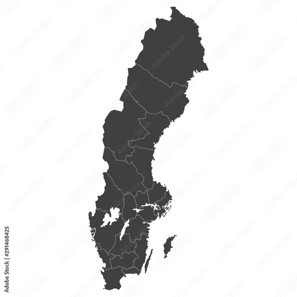 Sweden map with selected regions in black color on a white background ...