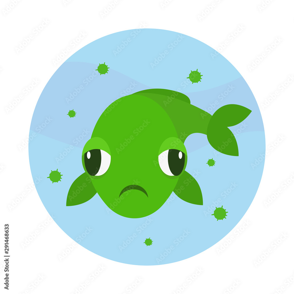 Sick fish in dirty water with infection. Chemical water pollution ...