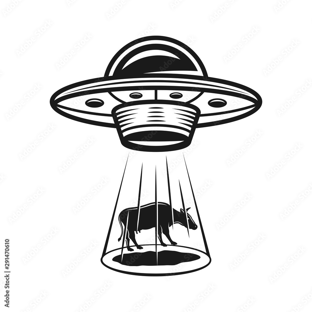 Ufo stealing cow vector black object Stock Vector | Adobe Stock