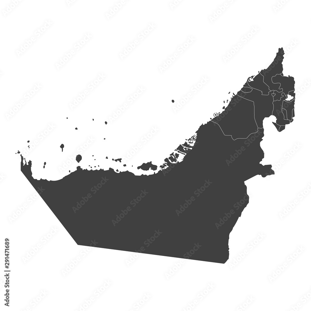 UAE map with selected regions in black color on a white background ...