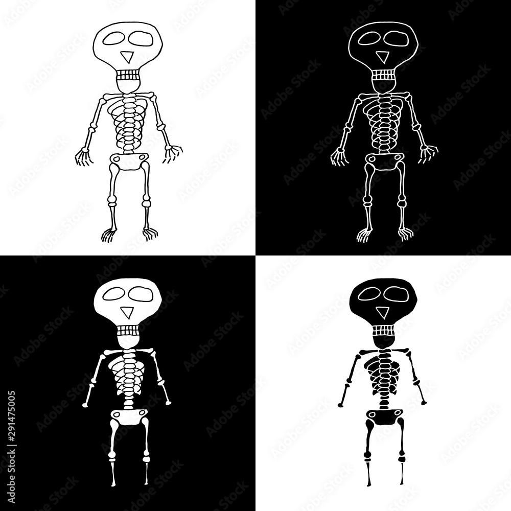 Funny cartoon hand drawn skeleton illustration set. Doodle vector ...