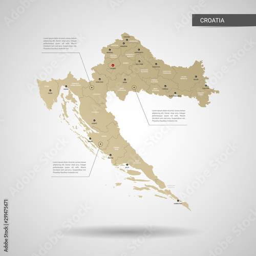 Stylized vector Croatia map. Infographic 3d gold map illustration with ...