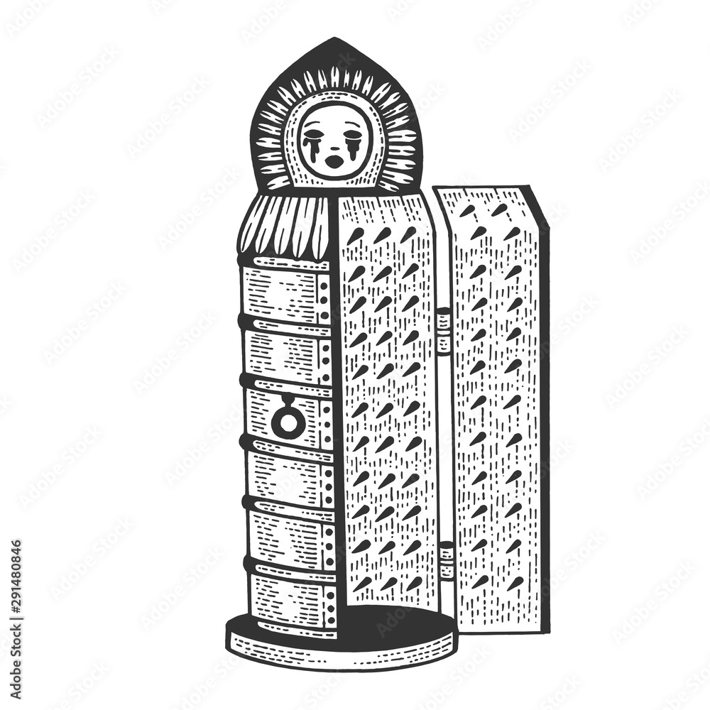 Iron maiden medieval torture device sketch engraving vector ...