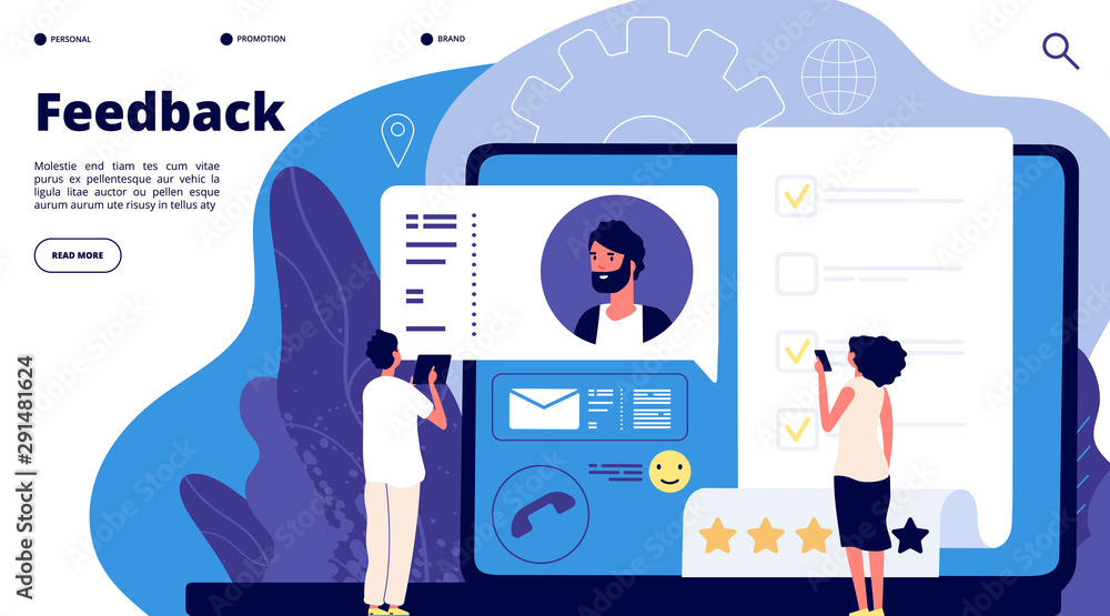 Feedback rating concept. Online customers product review, mobile survey ...