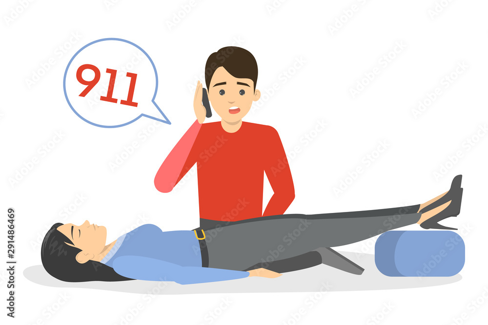 Fainting person. Emergency situation, unconscious person on the floor ...