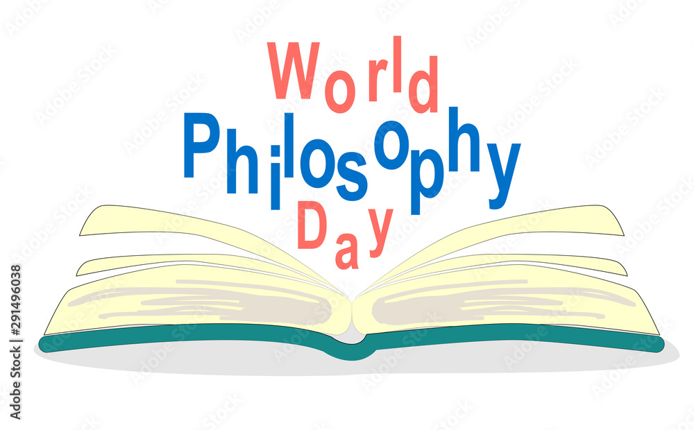 World Philosophy Day. Stack of books with open book and lettering on ...