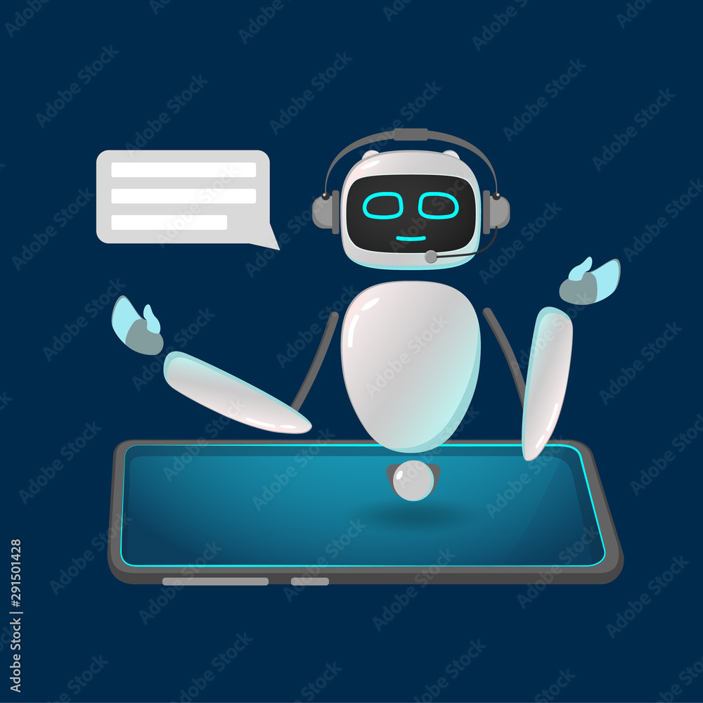 RPA. Funny white robot in different comic situations and moods. Modern ...
