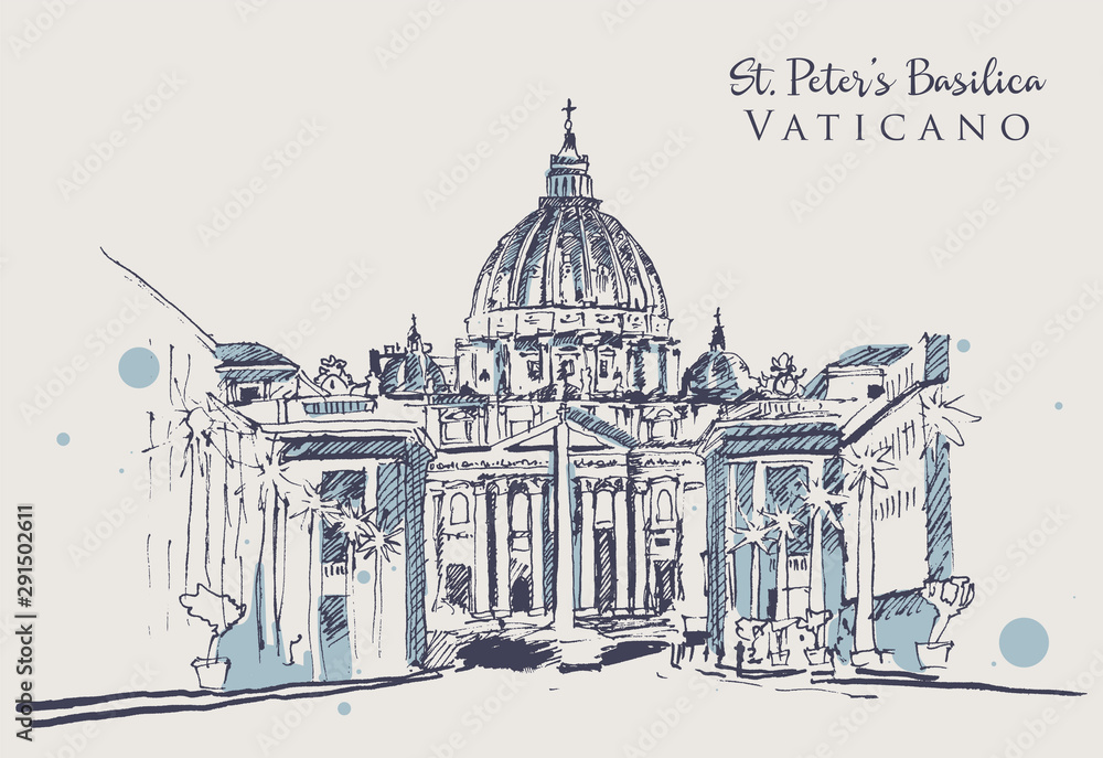 Drawing sketch illustration of Vatican Stock Vector | Adobe Stock