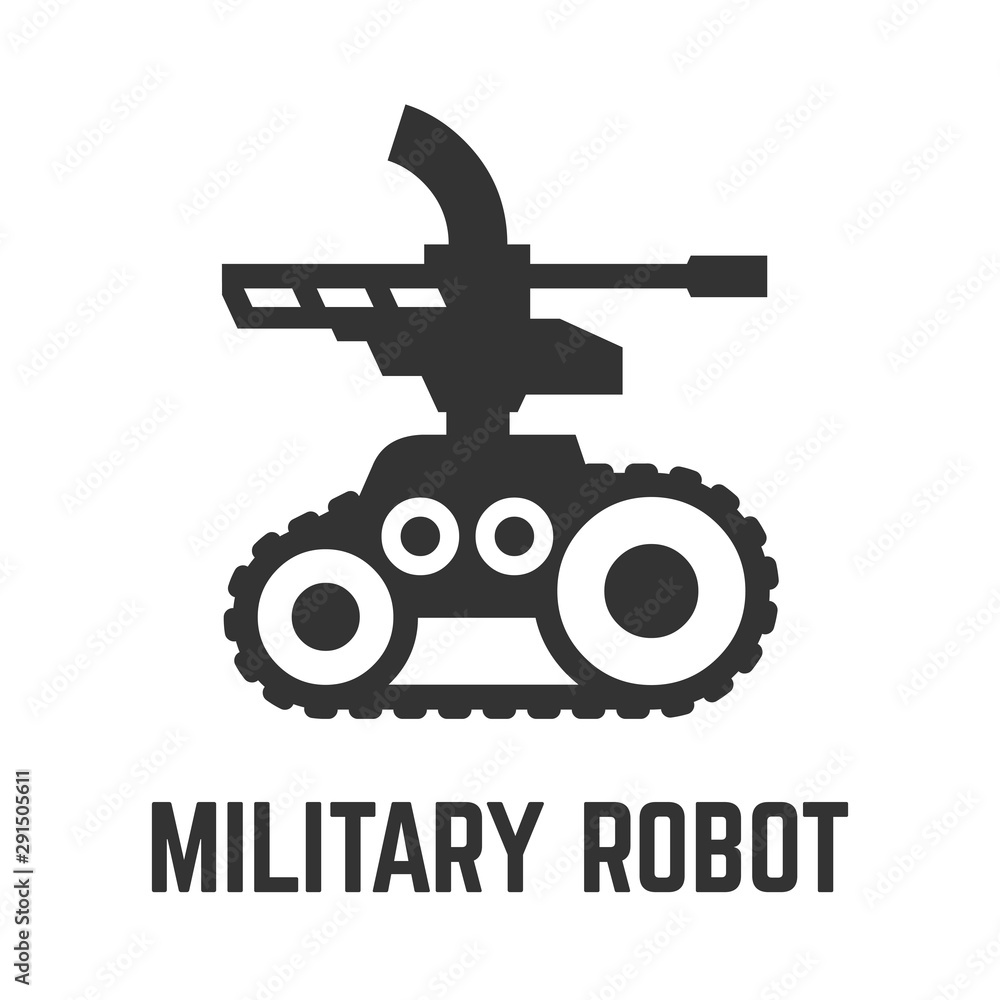 Military robot icon army tracked autonomous self-drive vehicle platform ...