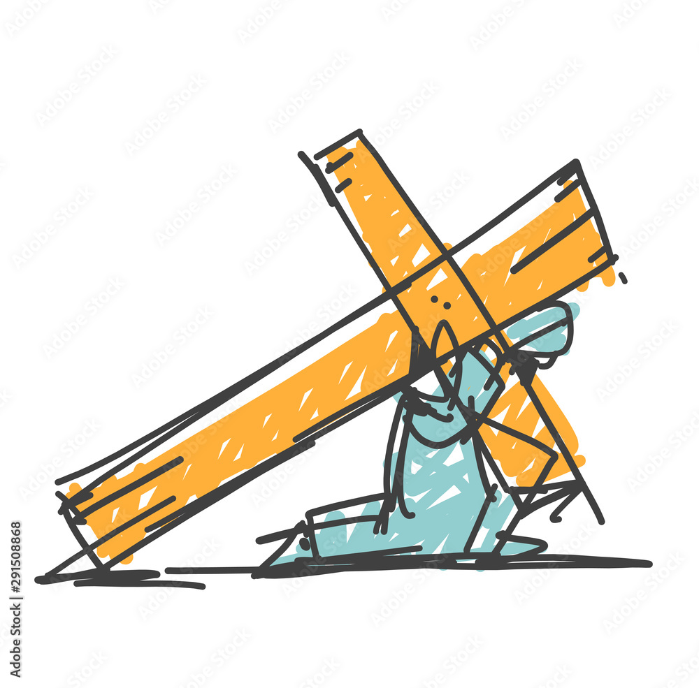Jesus drawing a cross. Cartoon style as a vector. Stock Vector | Adobe ...