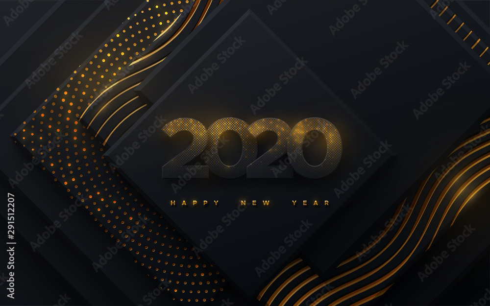 Happy New 2020 Year. Vector holiday illustration. Black paper numbers ...