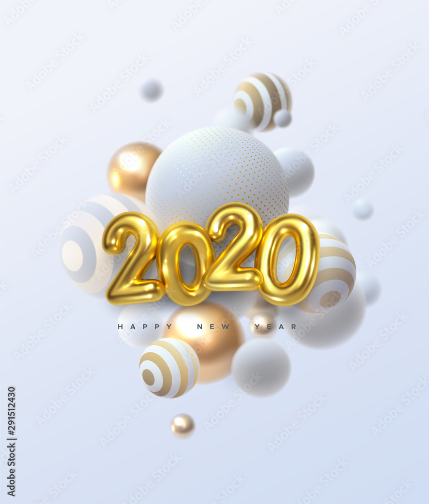 Happy New 2020 Year. Holiday vector illustration of golden metallic ...