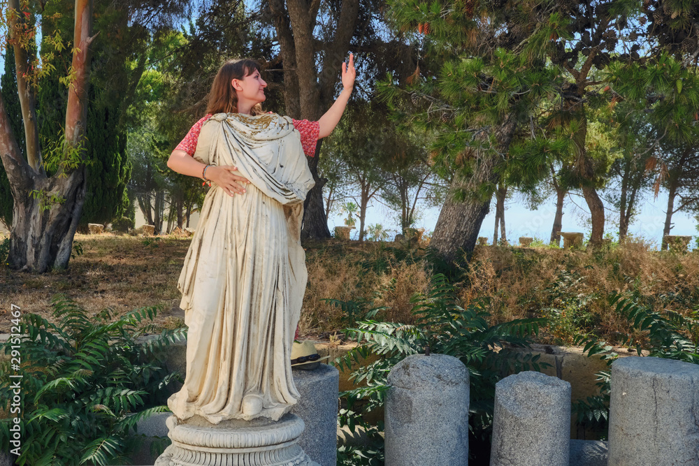 Girl shows hand gesture as philosophers in ancient Greece Stock Photo ...