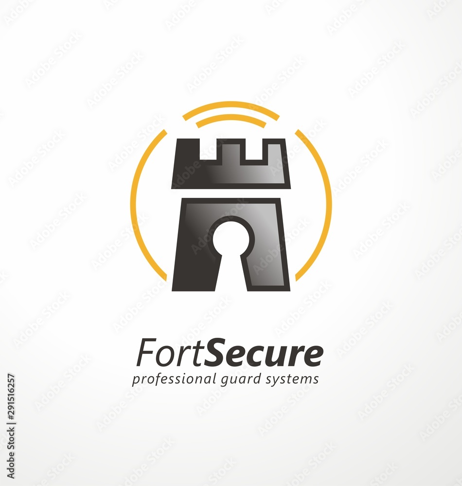 Security agency logo template. Guard systems emblem design with fort ...