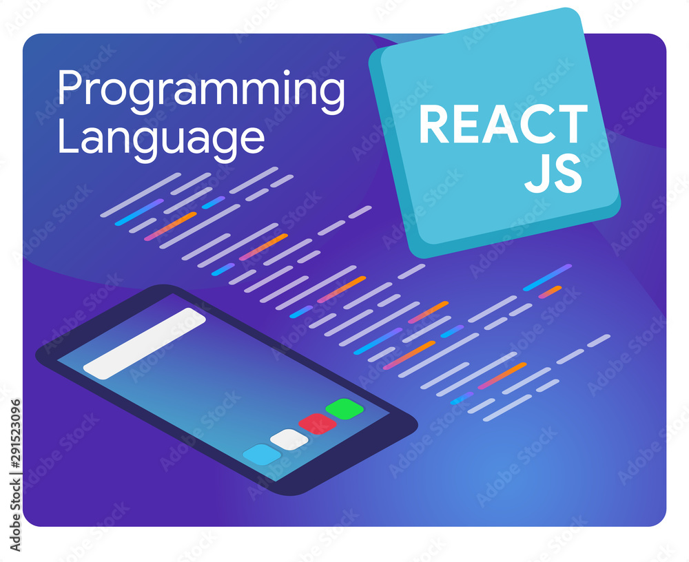 React Js Populat Javascript Framework programming language coding software technology vector ...