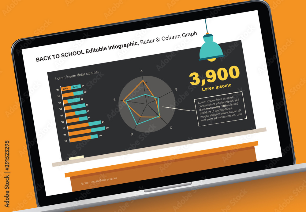 School Themed Infographic with Radar and Column Graph Stock Template ...