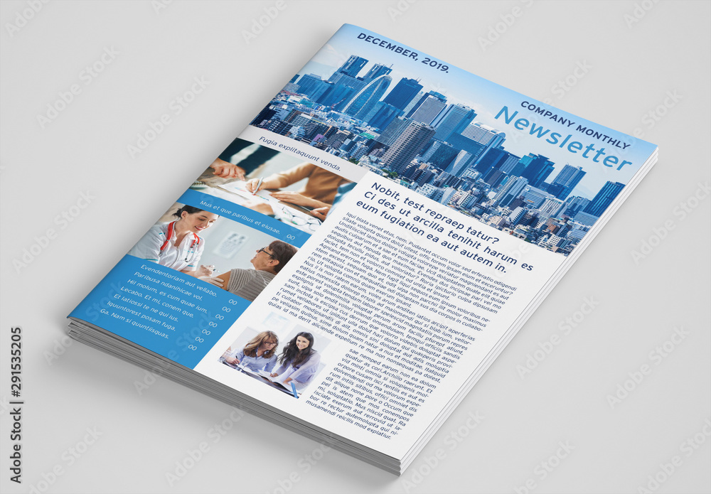 Company Newsletter Layout with Blue Accents Stock Template | Adobe Stock
