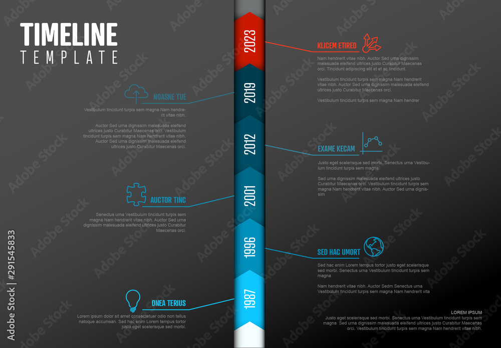 Dark Timeline Infographic with Blue Elements Stock Template | Adobe Stock