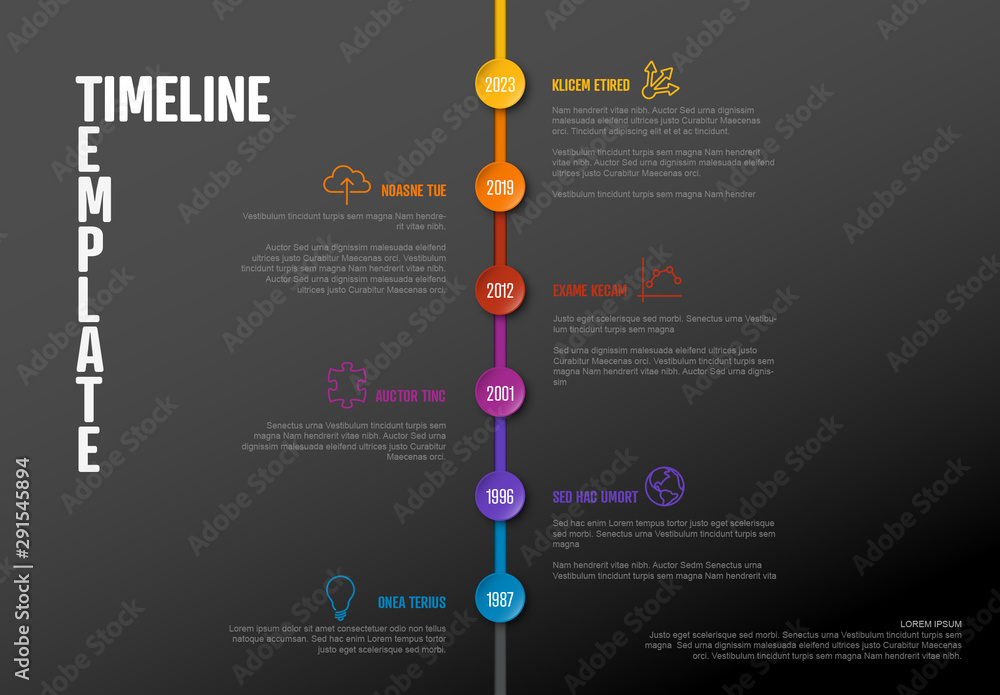 Dark Timeline Infographic with Rainbow Accents Stock Template | Adobe Stock