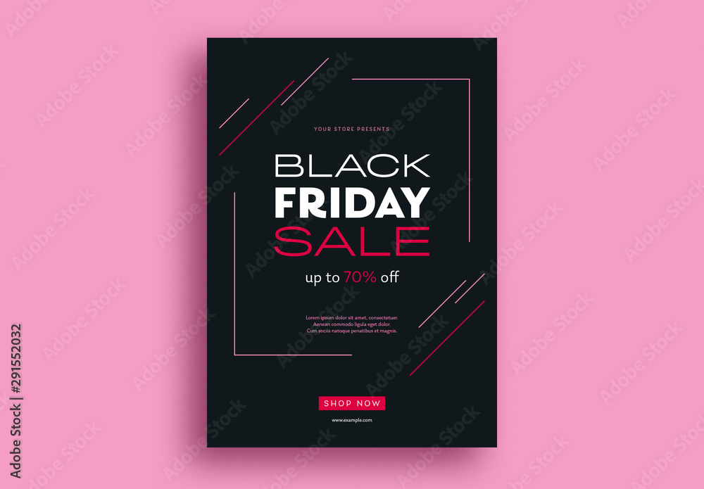 Dark Flyer Layout with Pink and Red Accents Stock Template | Adobe Stock