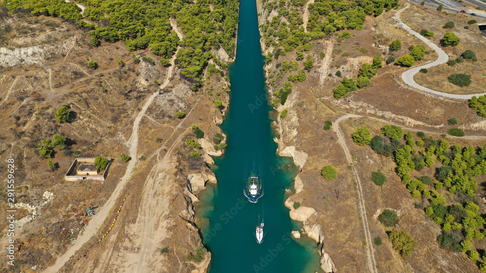 Aerial photo taken by drone of Corinth Canal of Isthmos or Isthmus ...