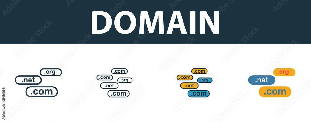 Domain icon set. Four simple symbols in diferent styles from web ...