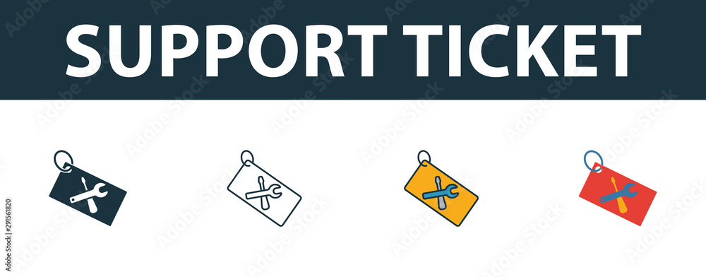 Support Ticket icon set. Four simple symbols in diferent styles from ...