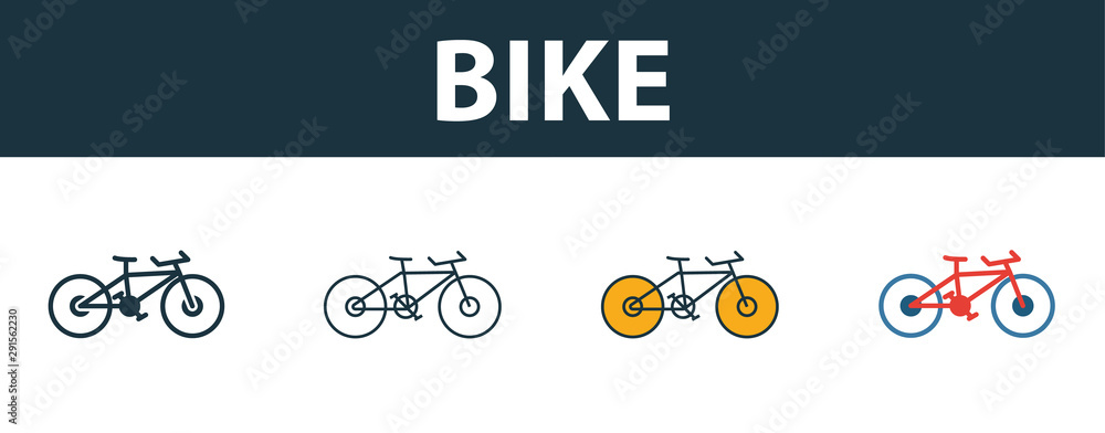 Bike icon set. Four simple symbols in diferent styles from travel icons ...