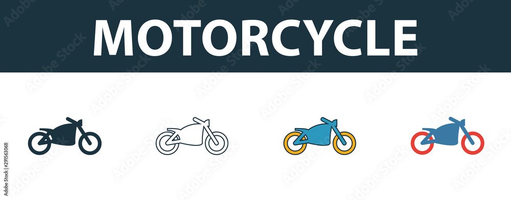 Motorcycle icon set. Four simple symbols in diferent styles from ...