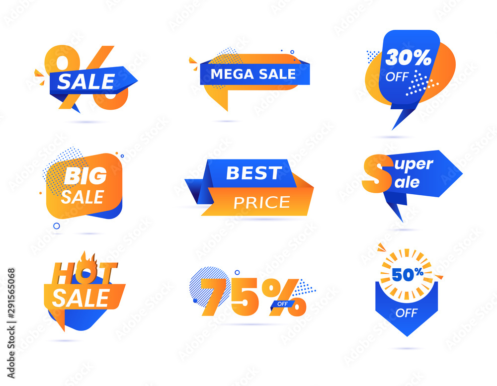 Big Set of Discount Tags Colorful Geometric Shapes and Dotted Patterns ...