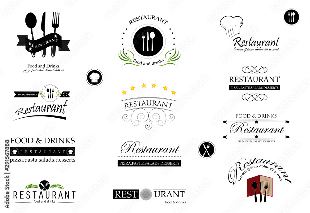 Food And Restaurant Logo Set - Isolated On White Background. Vector ...