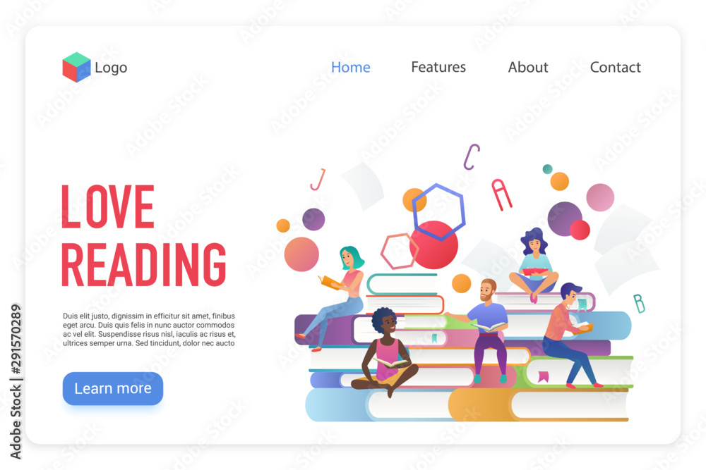 Love reading flat vector landing page template. Children and adult ...