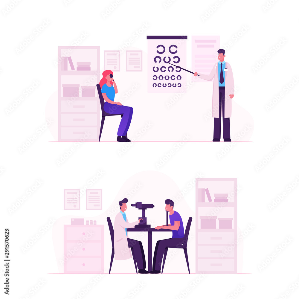 Ophthalmologist Doctor Check Eyesight for Eyeglasses Diopter. Male ...