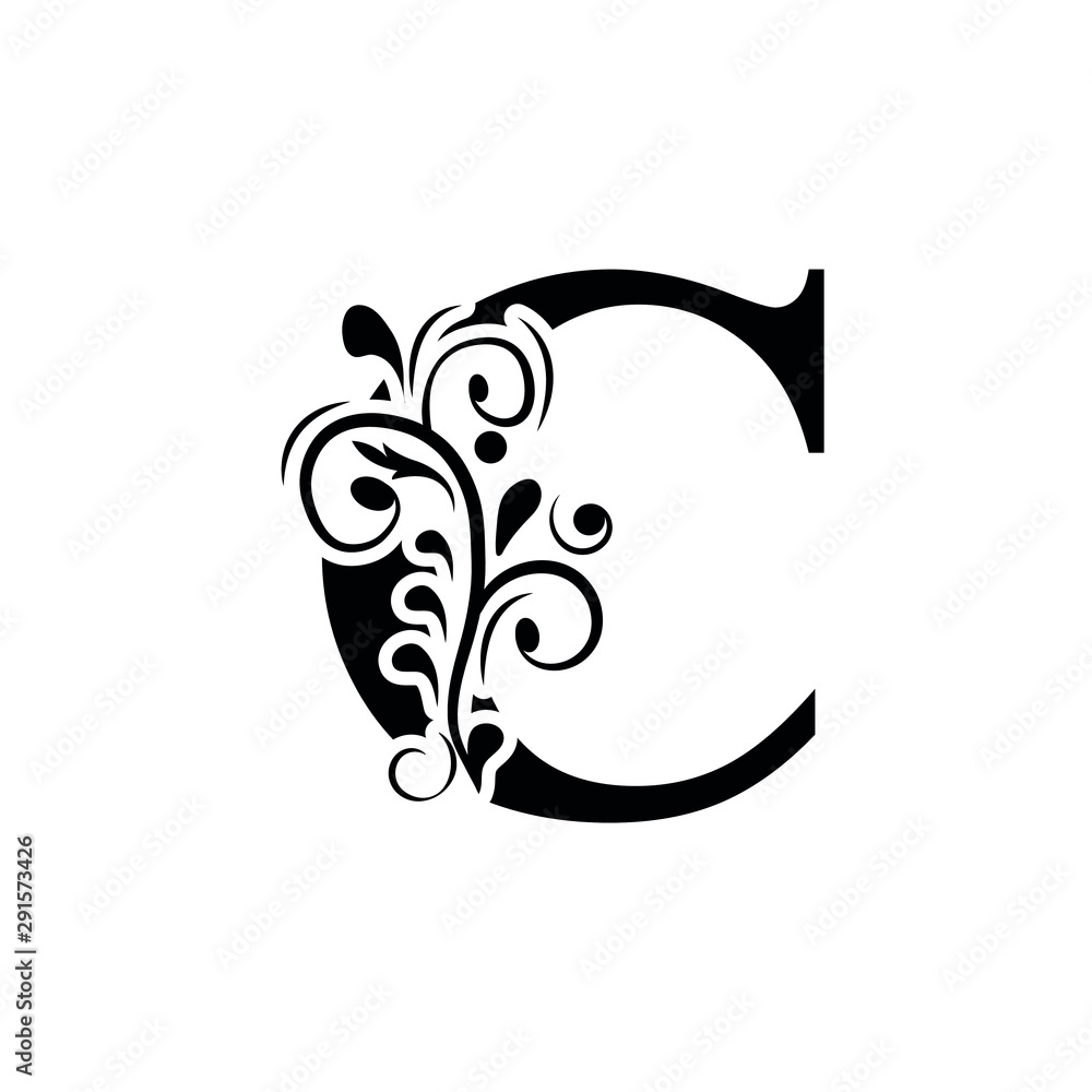 letter C. Black flower alphabet. Beautiful capital letters. Stock ...