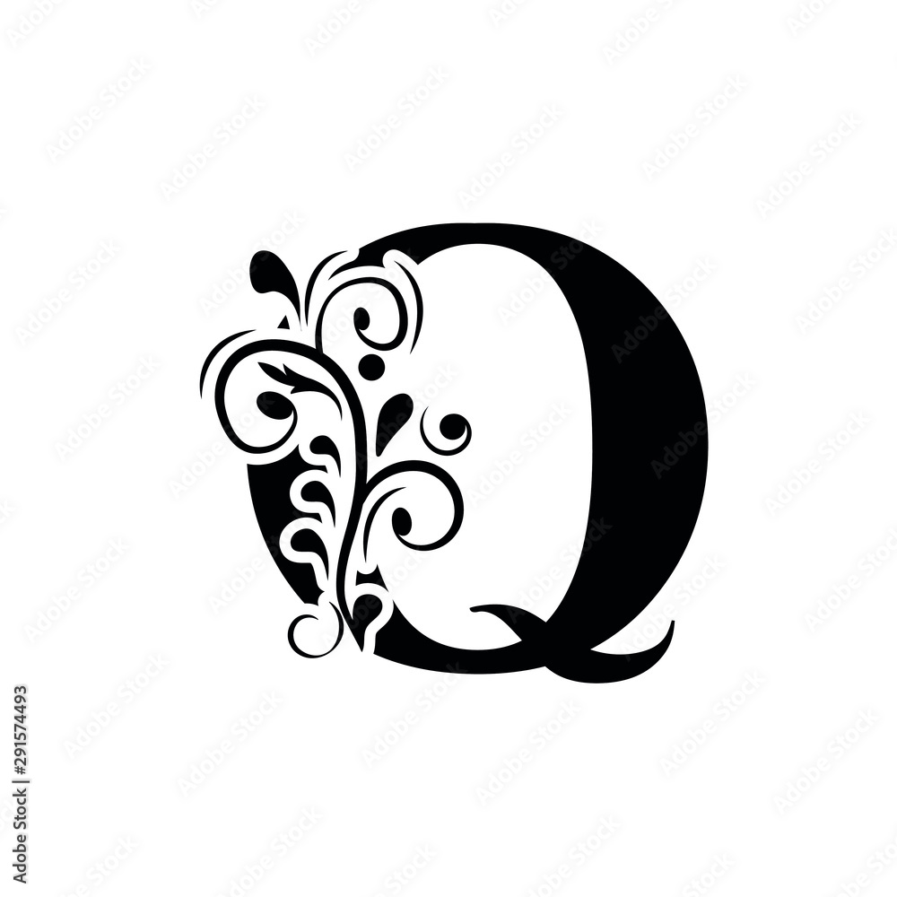 letter Q. Black flower alphabet. Beautiful capital letters. Stock ...