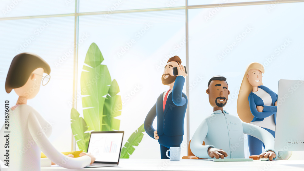 Concept of creative team. Modern office. 3d illustration. Cartoon ...