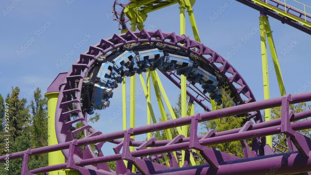 Rollercoaster rail track and cars that ride along it Stock Video ...