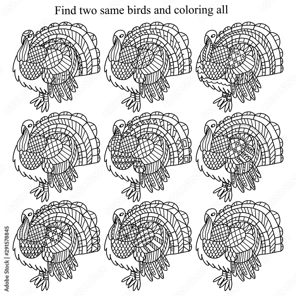 Happy thanksgiving day's puzzle for kids. Black ans white cartoon ...