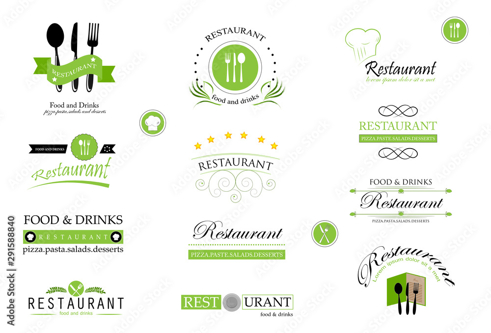 Food And Restaurant Logo Set - Isolated On White Background. Vector ...